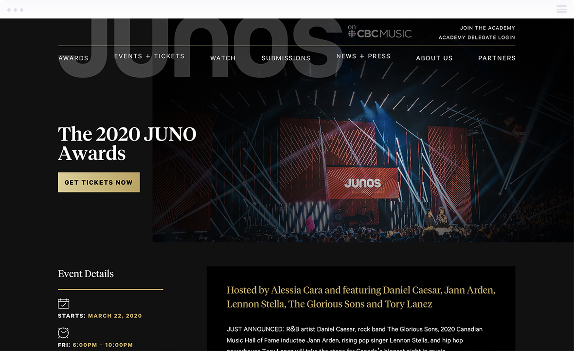 Web Design for The Entertainment Industry | The JUNO Awards