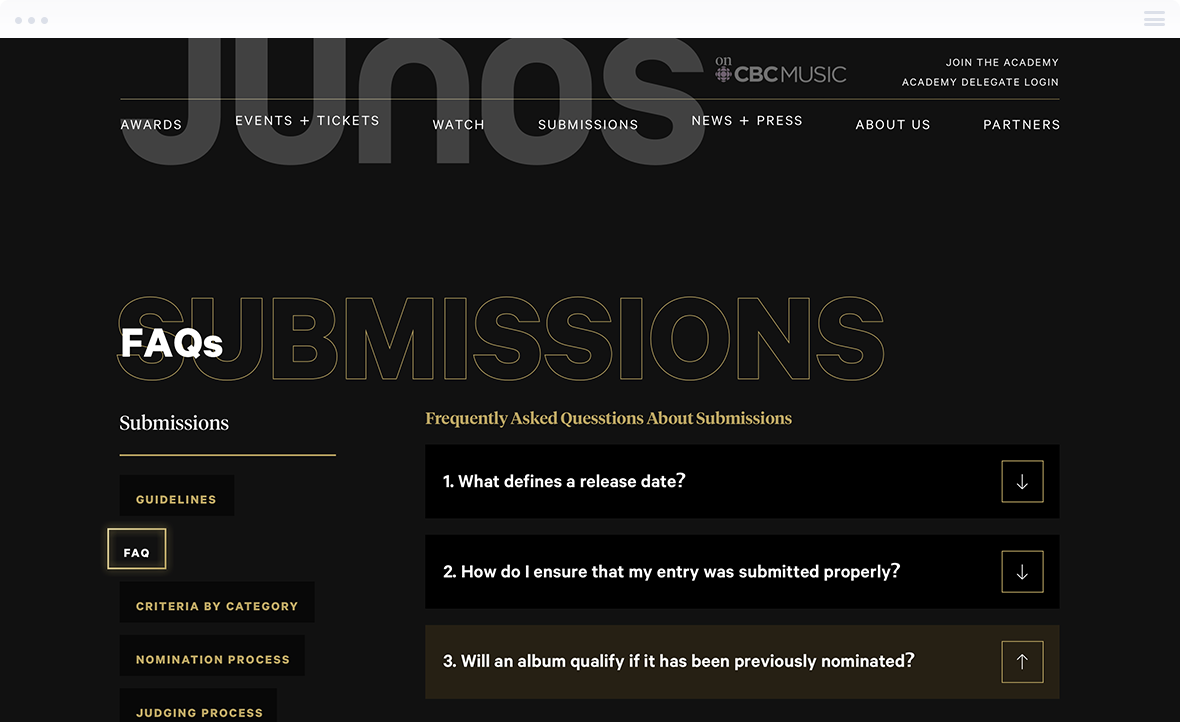 Web Design for High-Profile Entertainment Industry – The JUNO Awards