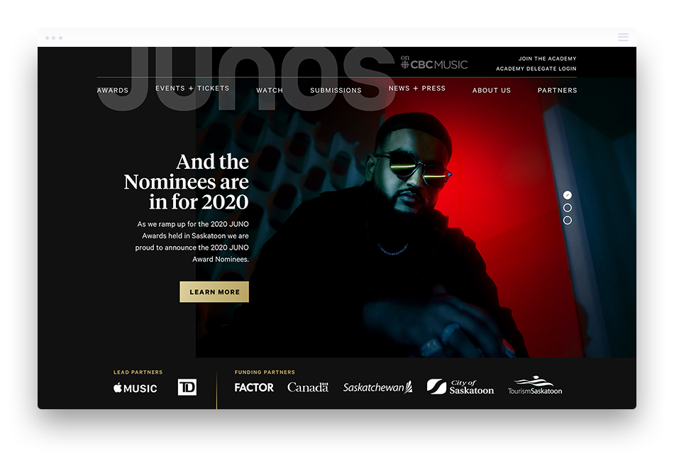 Web Design for The Entertainment Industry | The JUNO Awards